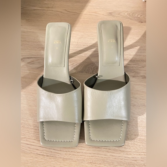 Zara | Shoes | Zara Leather Square Toe Sandals | Poshmark